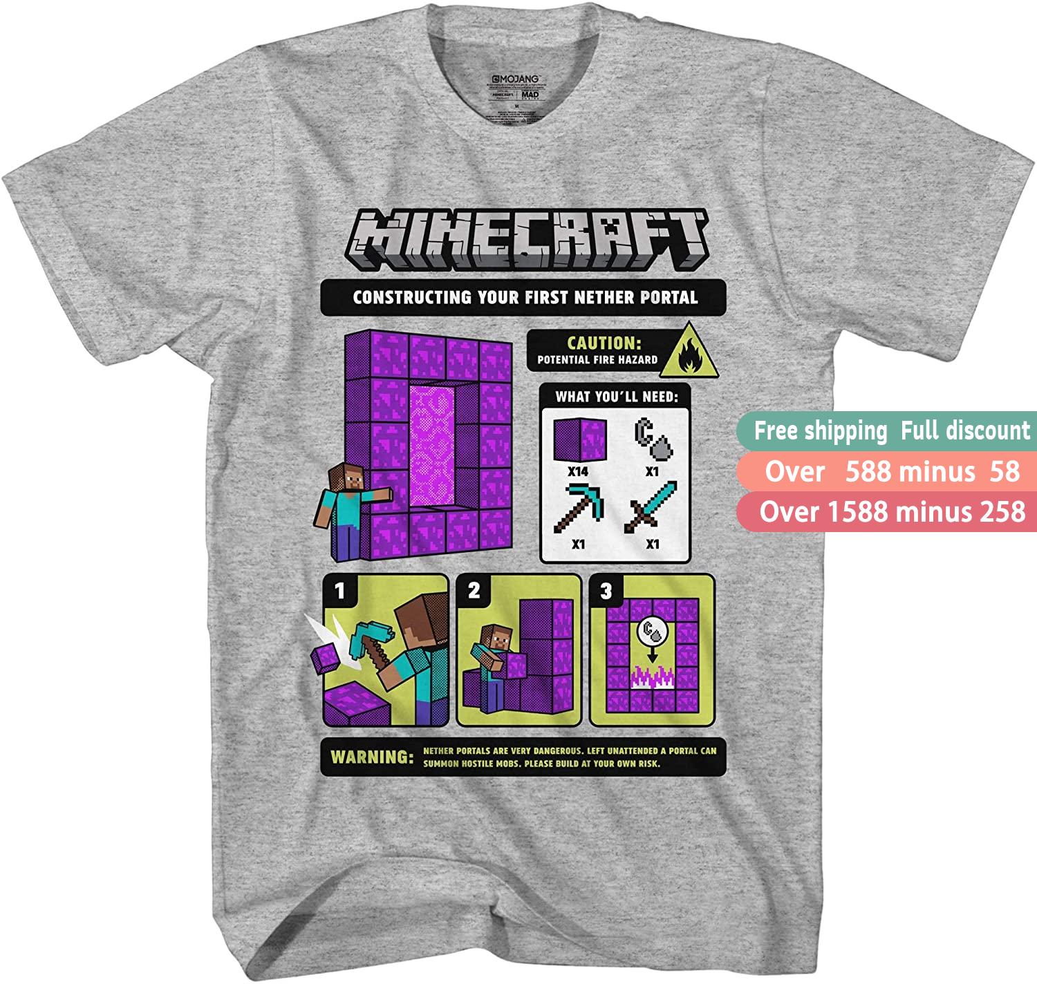 New Minecraft Nether Portal Instructions Big Boys Youth T-Shirt ...