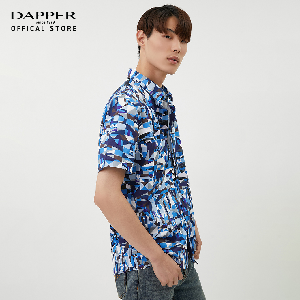 DAPPER เสื้อเชิ้ตลำลองแขนสั้น Rabbit Pixel Print Casual Shirt สีฟ้า - DAPPER - ThaiPick