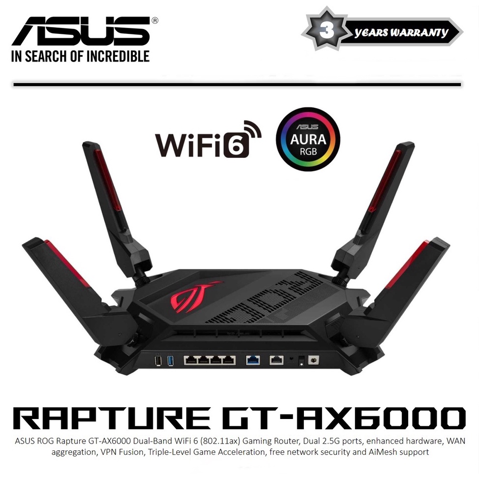 Router ASUS (GT-AX6000) Wireless AX6000 Dual Band Gigabit Wi-Fi 6 ...
