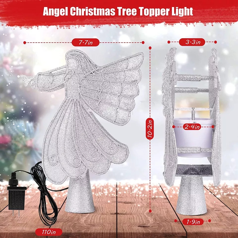 LED projection lamp angel tree top star 3D rotating snowstorm angel ...