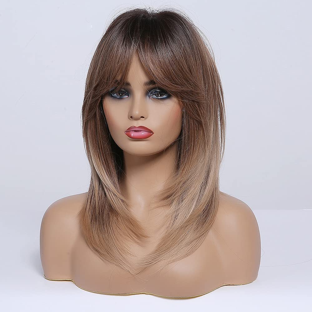 Long Brown Wigs 20 Inch Long Layered Natural Curly Wigs for White Women ...