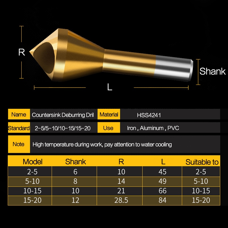 Titanium Countersink Deburring Drill Taper Hole Cutter Steel/Aluminum ...