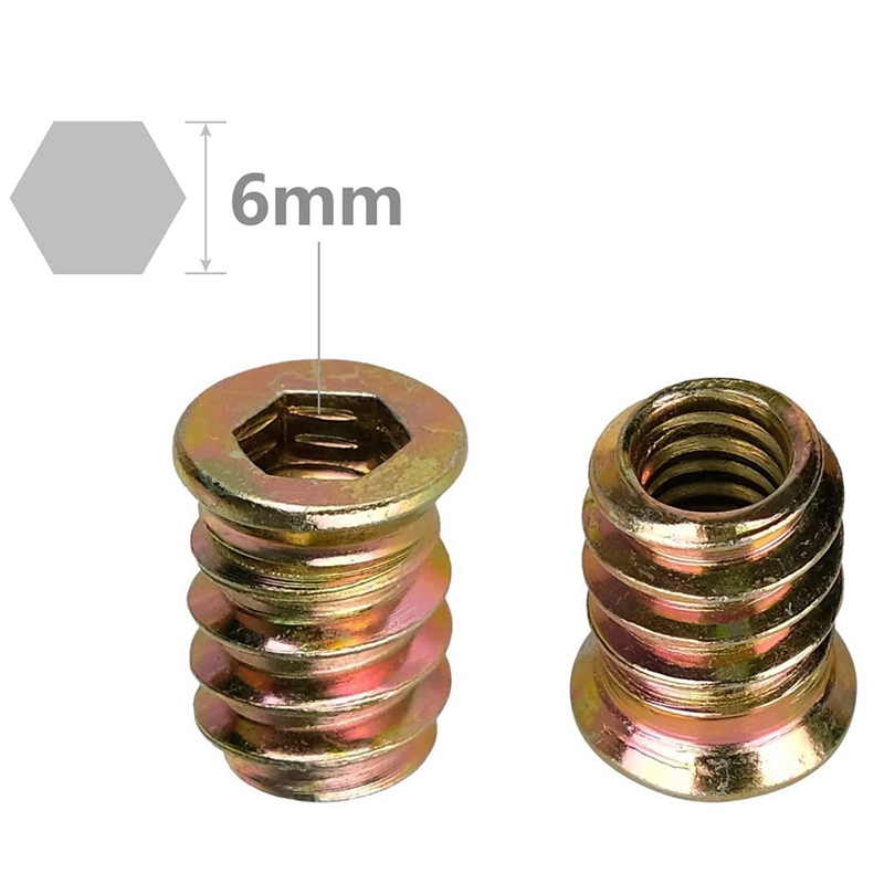 100Pcs M6 x 15mm Furniture Screw in Nut Threaded Wood Inserts Bolt ...