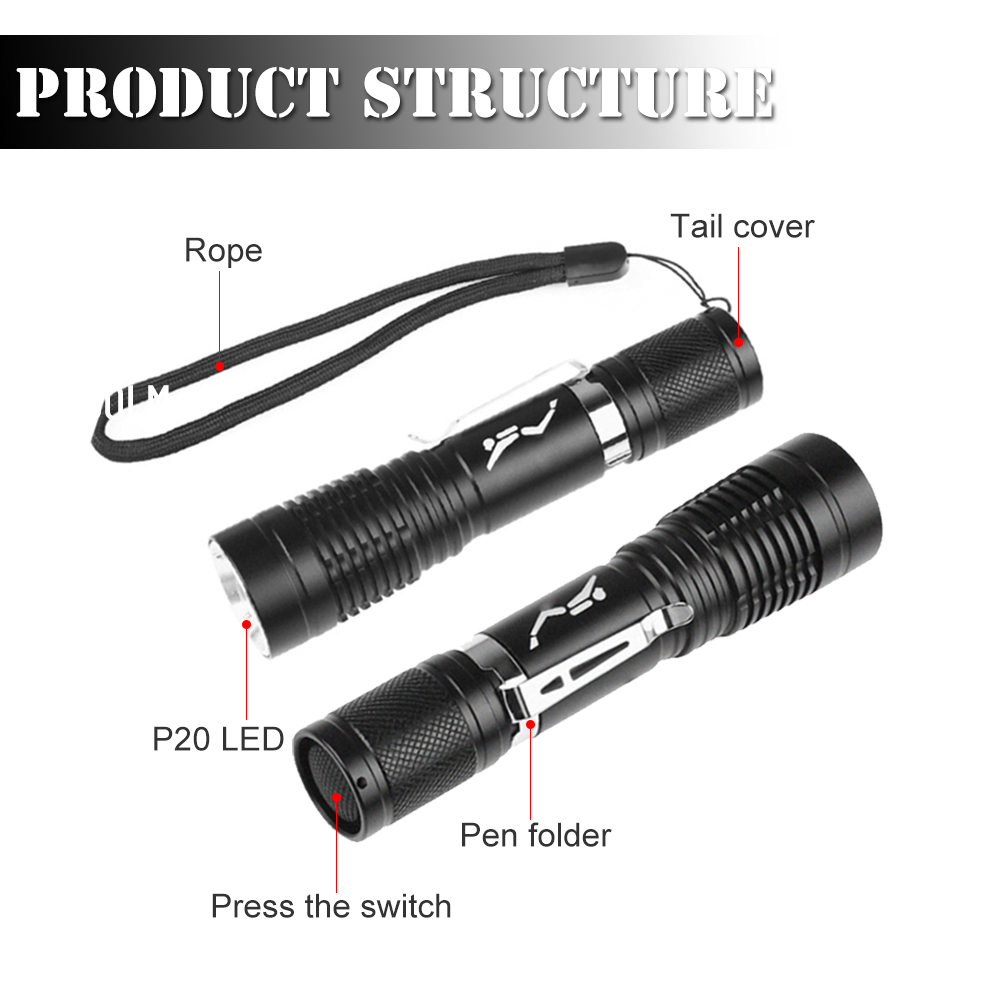 Asafee D135 Mini LED Diving Flashlight With P20 LED 3 Lighting Modes ...