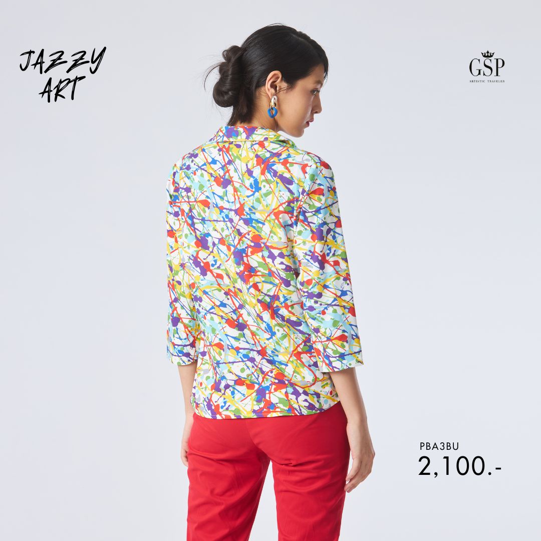 GSP Womans shirt Jazzy Art เสื้อเชิ้ตผู้หญิง แขนสามส่วน สีสดใส PBA3BU - A'MAZE - ThaiPick