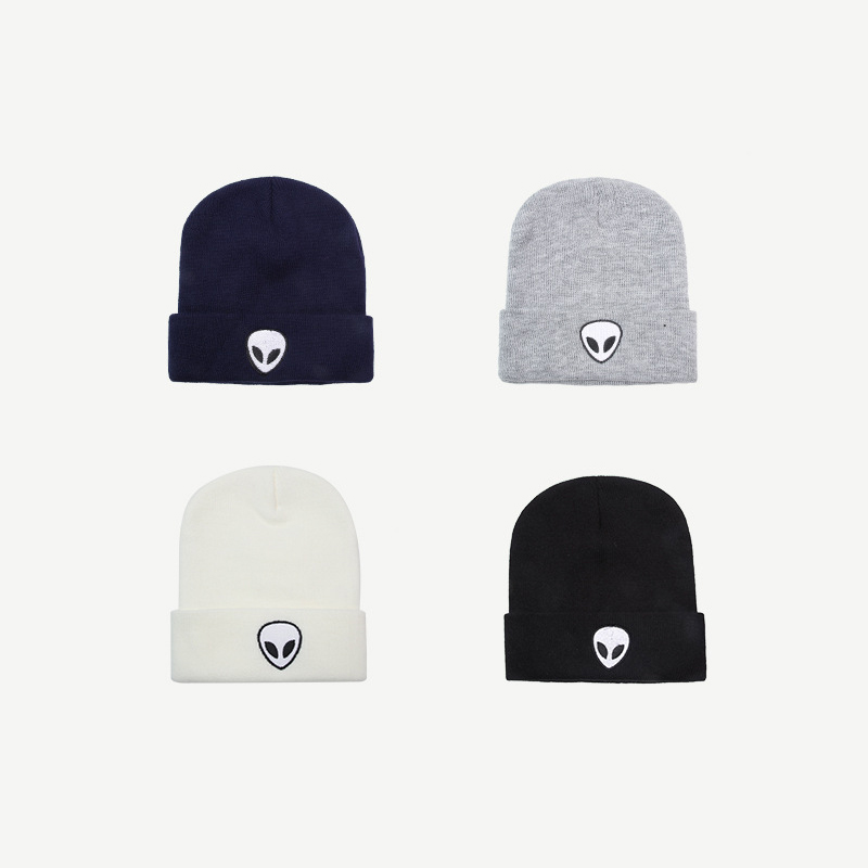 Knitted Beanies Hats Cute Alien Ghost Skull Embroidery Cap for Autumn ...