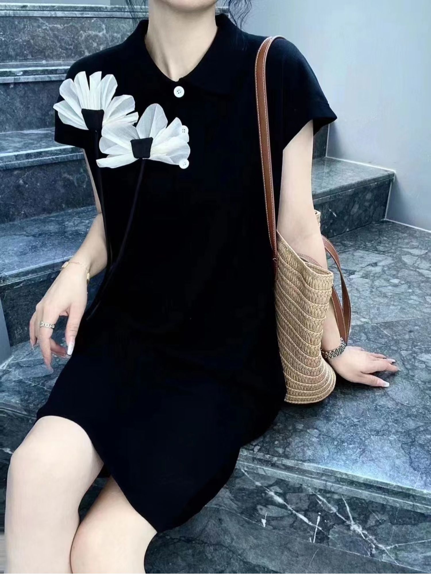 Gakki กระโปรงโปโลลายดอกไม้ เดรสผ้าถักลายทางผู้หญิง 1638# | Lazada.co.th