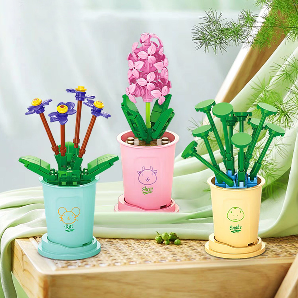 Funny Mini Building Blocks Assembled Small Particles Toy DIY Flower Pot ...