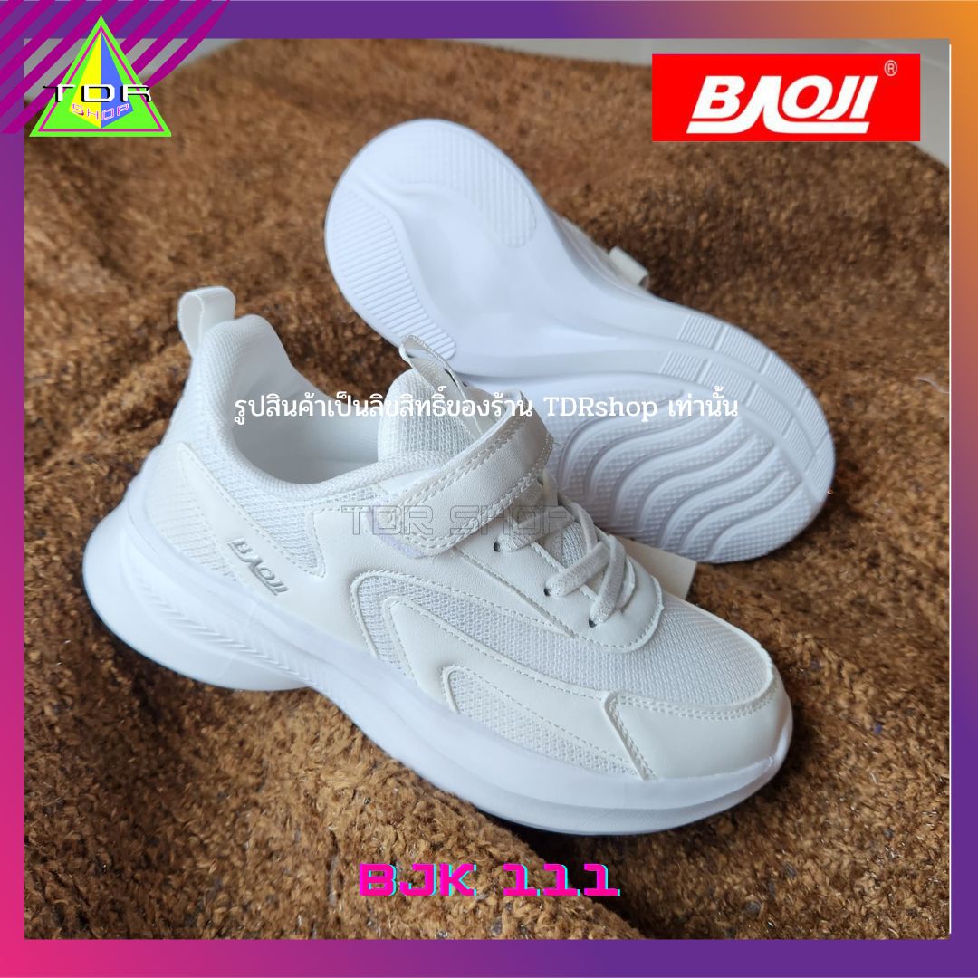 Baoji รุ่น BJK 111 รองเท้าผ้าใบ ผูกเชือก ผู้หญิง เด็ก รองเท้าพละ สีขาว สีดำ นักเรียน ติดเทป ...