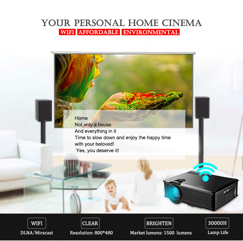 Nanotech โปรเจคเตอร์ Wifi ต่อมือถือได้ทันที 1500 Lumen HD LED Home ...
