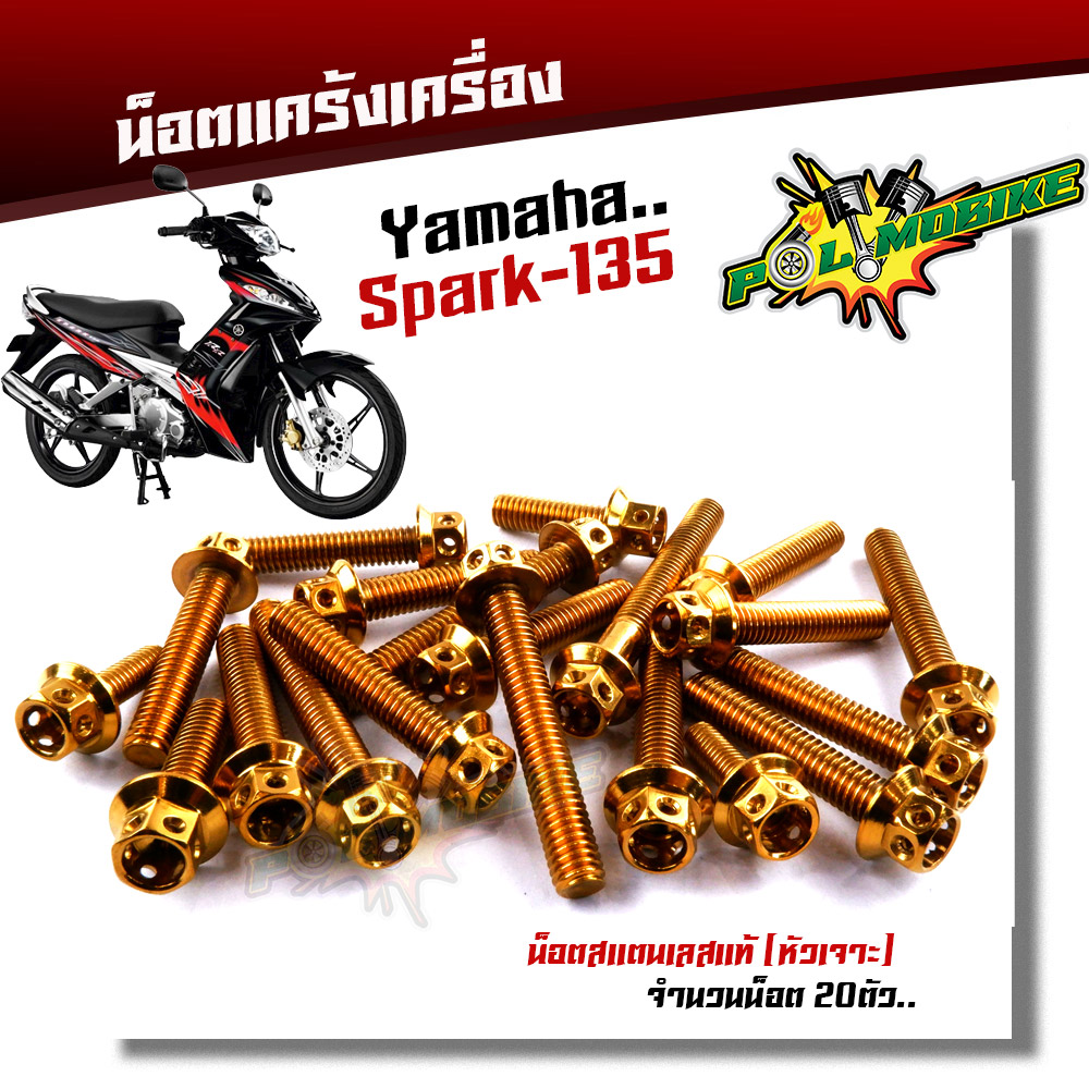 น็อตแคร้งเครื่อง SPARK135 (1ชุด20ตัว) ซ้าย+ขวา เลสแท้100% หัวเจาะ น็อตแคร้งสปาค น็อตแคร้งspark ...