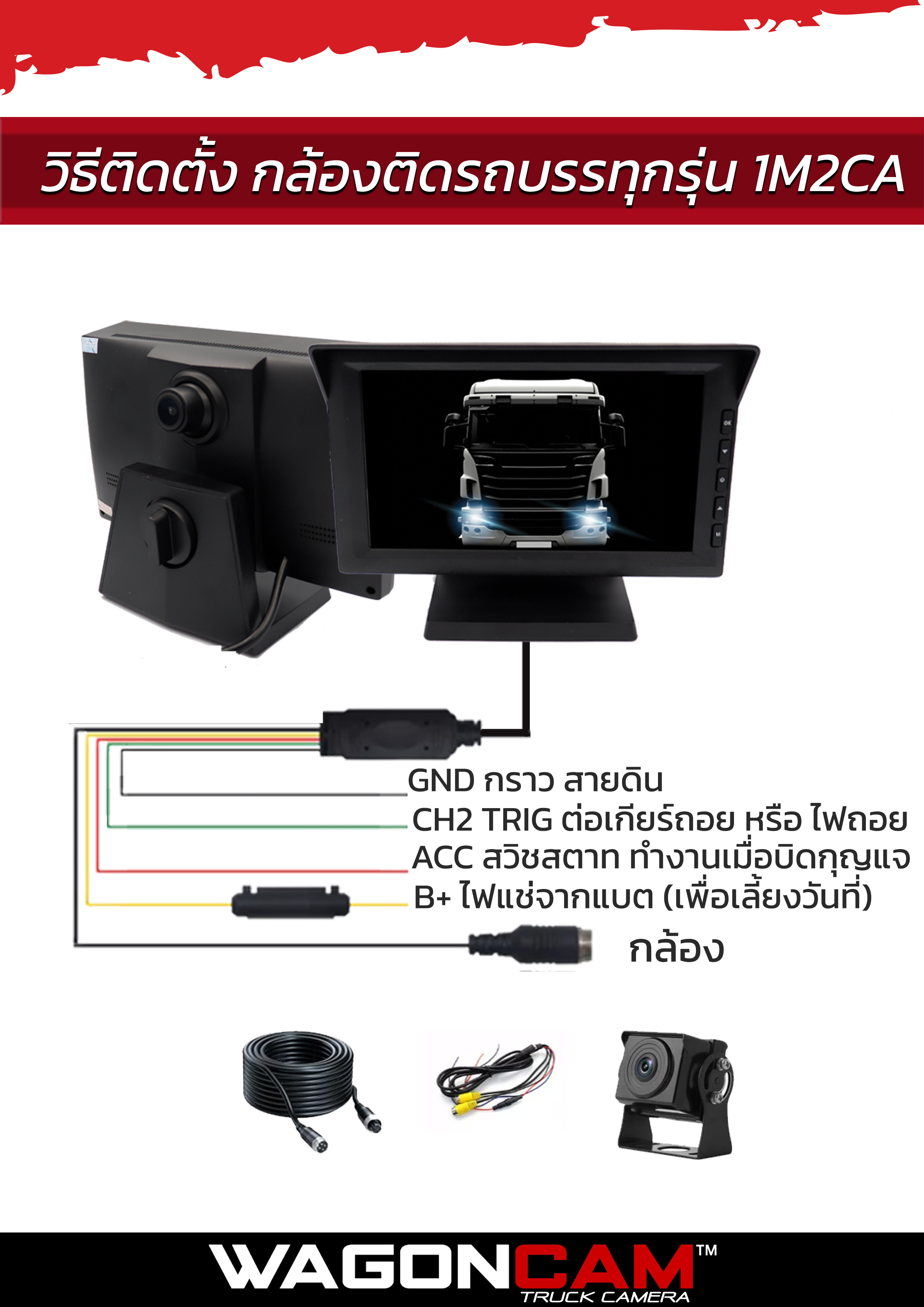 กล้องติดรถบรรทุก WAGONCAM กล้องติดรถบัส กล้องหน้าภายใน กล้องหลังกันน้ำ รุ่น 1M2CA กล้อง 2 ตัว ...