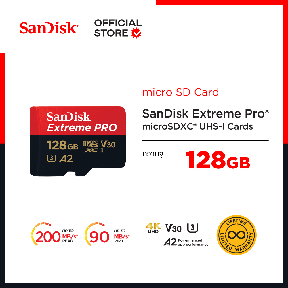 SanDisk Extreme Pro microSDXC, SQXCD 128GB, V30, U3, C10, A2, UHS-I ...