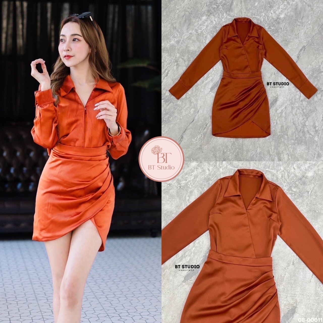 งานป้าย BT-Studio set 2ชิ้นเสื้อแขนยาวคอปกป้ายหน้ามีกระดุมแป๊กซ่อนอยู่ด้านใน แมทซ์กับกระโปรงสั้น ...