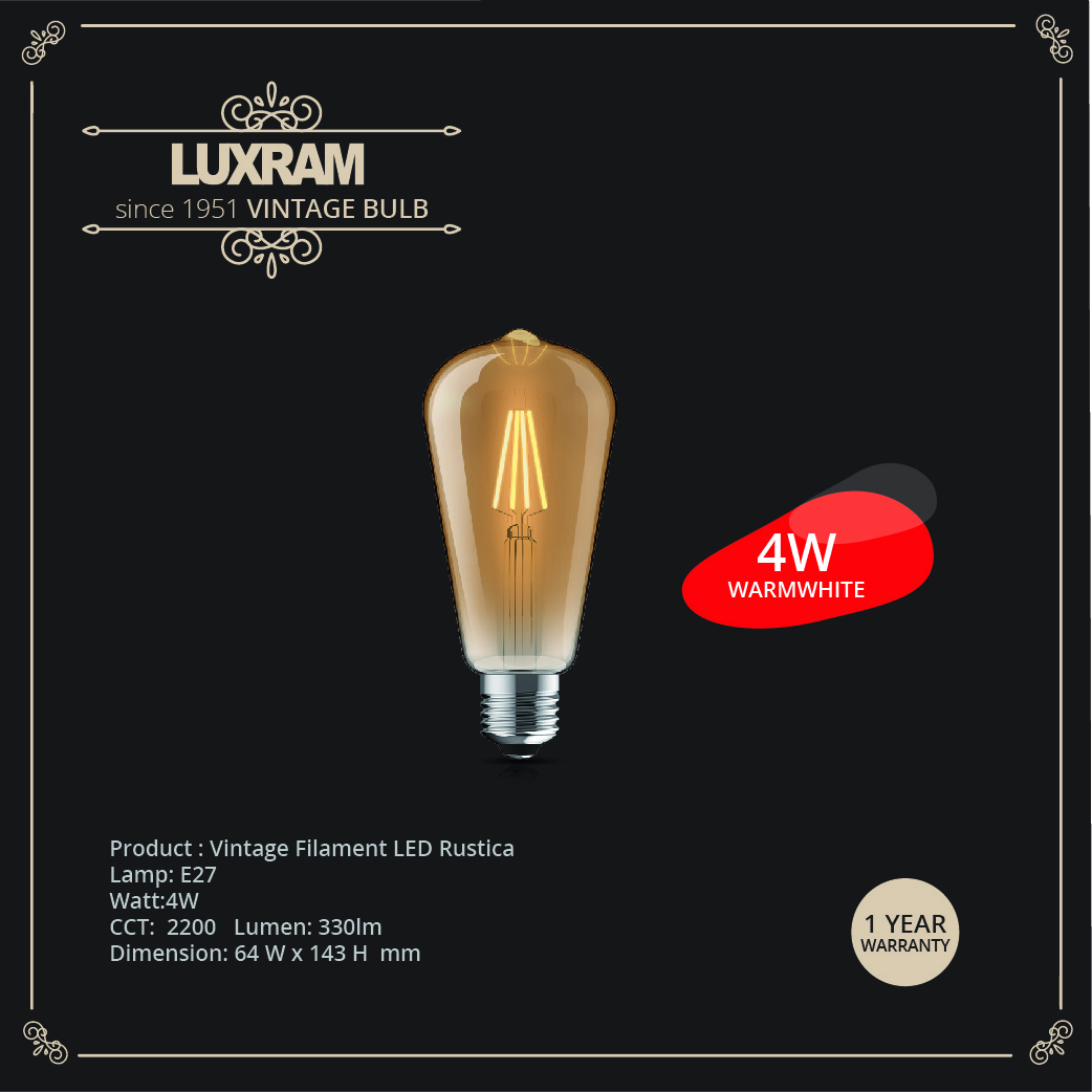 หลอดวินเทจ ฟิลาเมนต์ LED Rustica ขั้ว E27 ทรงเอดิสัน | Lazada.co.th