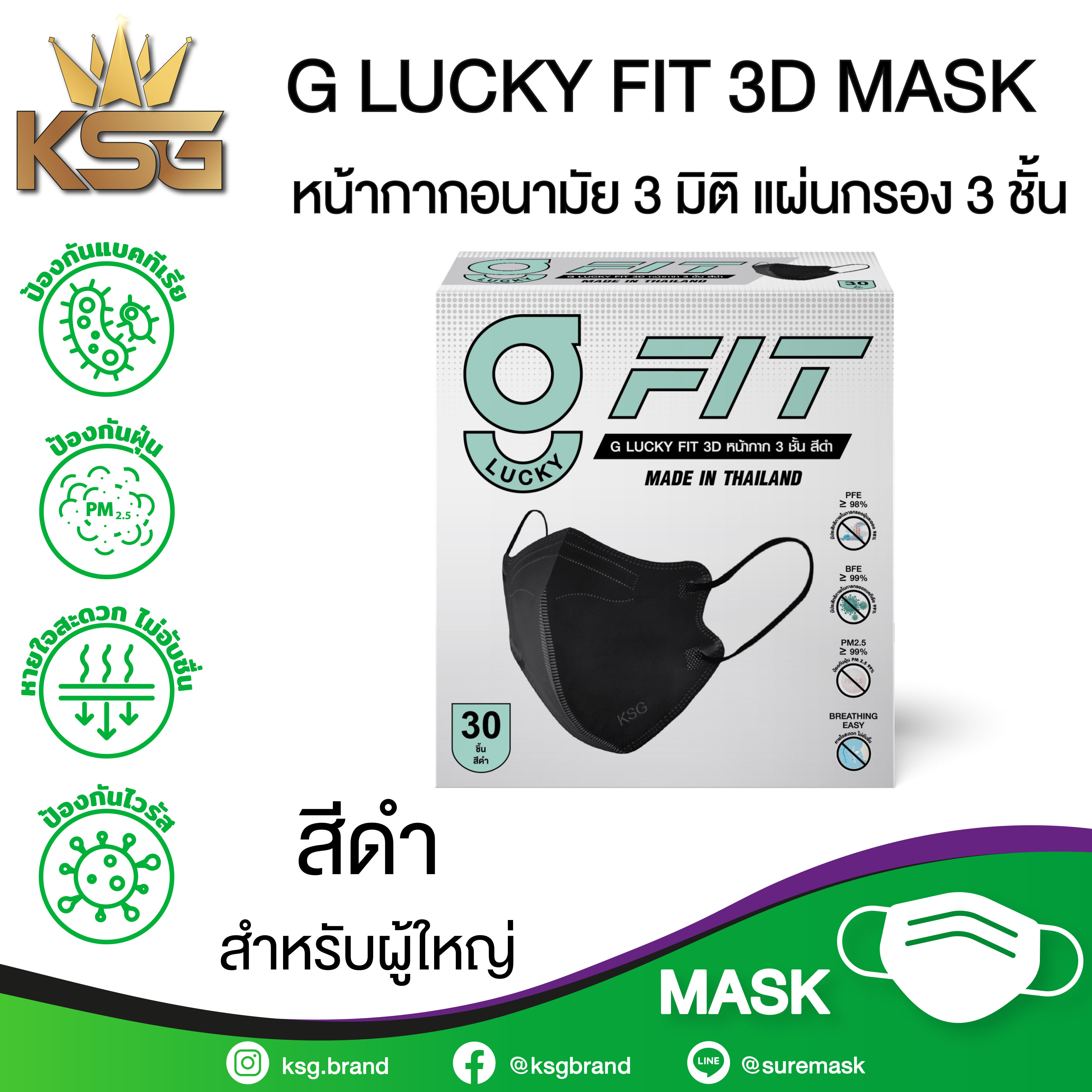 [ KSG Brand Official ] G LUCKY FIT แบบกล่อง 30 ชิ้น หน้ากาก 3 ชั้น ...