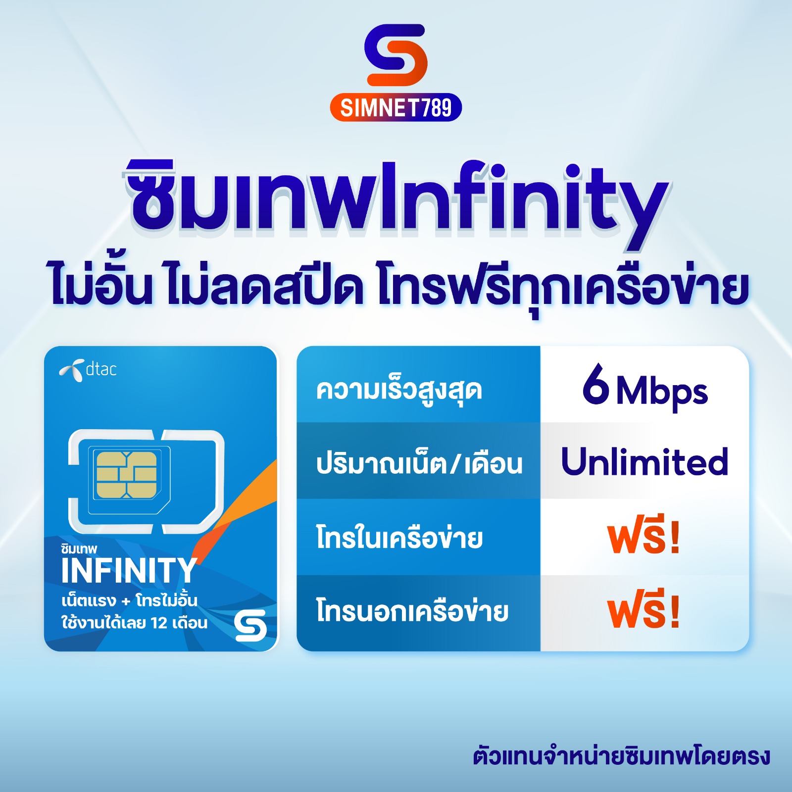 ใช้ฟรี 1ปี Sim ดีแทค ซิมรายปี 6mbps ซิมเน็ตไม่อั้น ซิมเทพ DTAC ซิมดีแทค infinity 6Mbps ไม่อั้น ...
