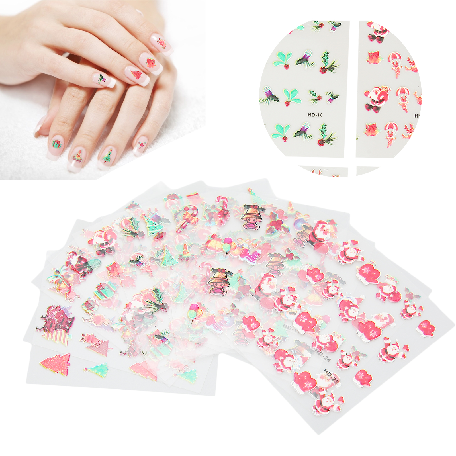 สติ๊กเกอร์ติดเล็บ 12 แผ่น Self Adhesive Christmas Tree Snowman Pattern ...