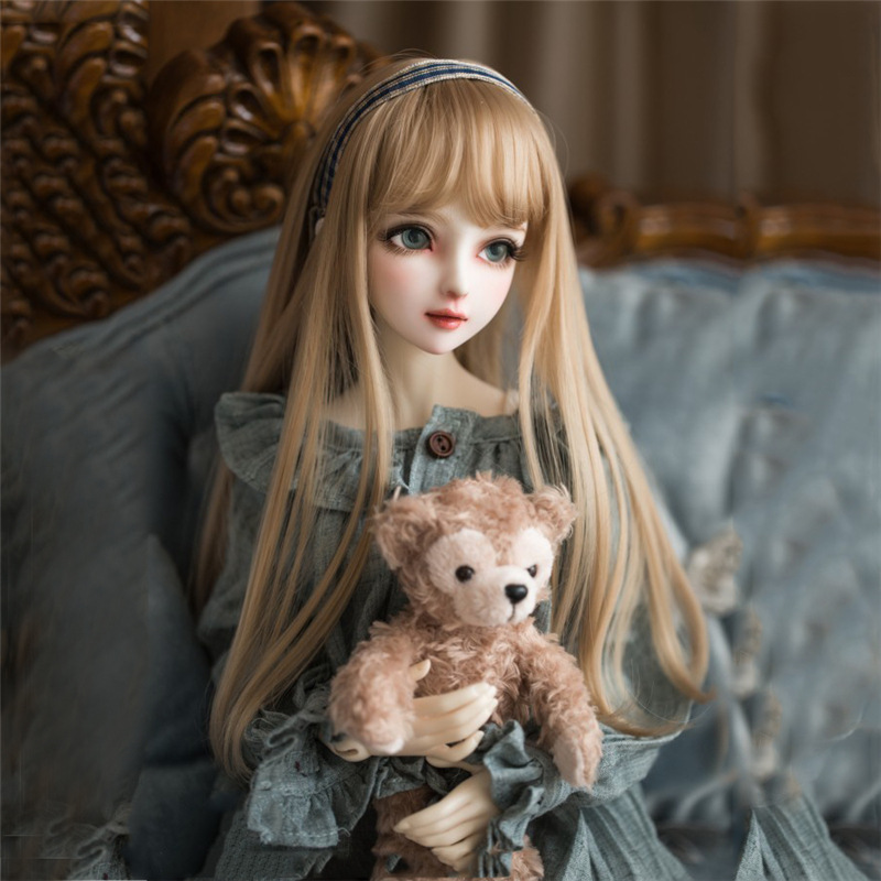 13 BJD wigs High-temperature silk long champagne golden hair wig 13 14 ...