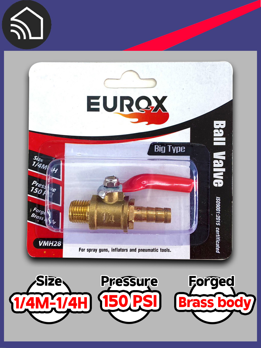 EUROX บอลวาล์วตัวผู้ 2 หุน (14 นิ้ว) -หางไหล 8H สีทอง Ball Valve size 14M-8H Pressure 150 psi ...