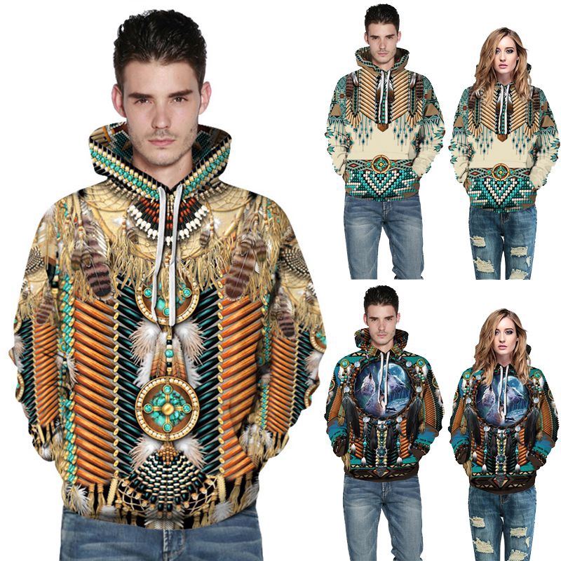 Indian Chief Native Tribal Totem Ethnic Hippie Men Hoodie Jackets ...