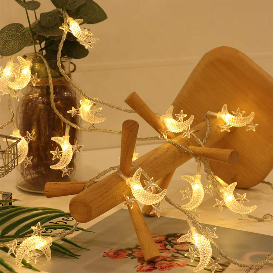 Battery Powered 1.5M3M6M10M LED Star Moon Fairy Garland String Lights ...