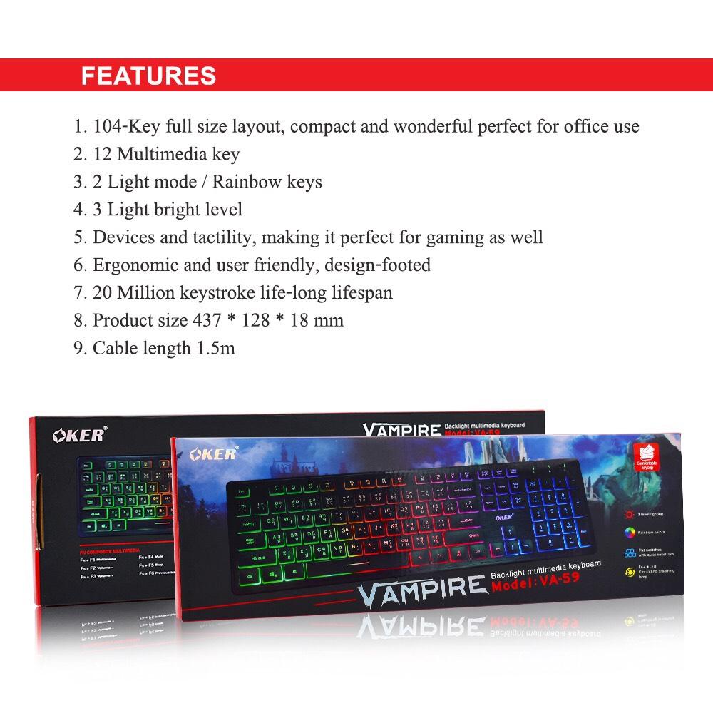 OKer VA-59. OKer VAMPIRE KEYBOARD. USB MULI BACKLIGHT VA59 มีไฟ - WW ...