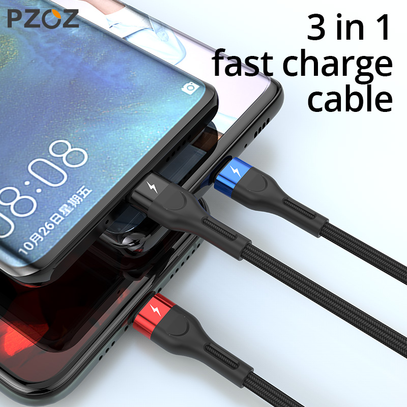 PZOZ 3 IN 1 USB Cable Micro USB C Fast Charging Adapter Microusb Type-C ...