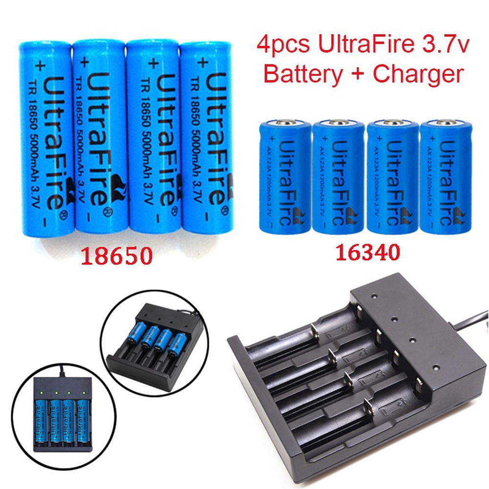 4Pcs High Capacity 16340 Battery 18650 Battery 3.7V 5000mah Li-ion ...