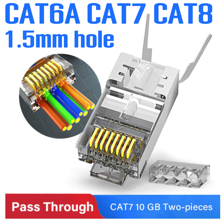 CAT8 CAT7 CAT6A RJ45 Connector ( แบบ หัวทะลุ ) 50U RJ 45 ethernet cable ...
