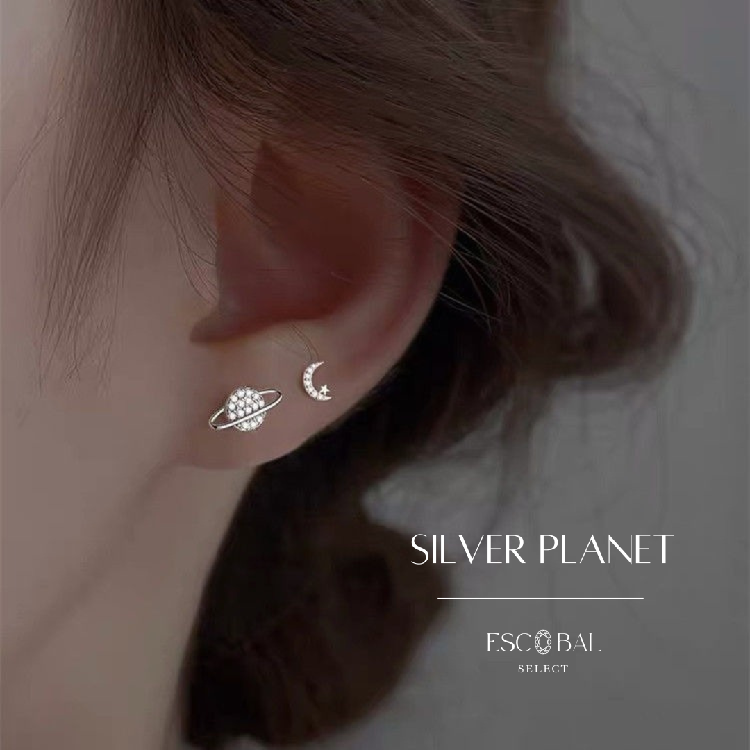 ESCOBAL ต่างหูเงินแท้ Silver Planet สไตล์สวยหรู ต่างหูเพชร ตุ้มหูเงินแท้ ต่างหูแฟชั่น ตุ้มหูเงิน ...