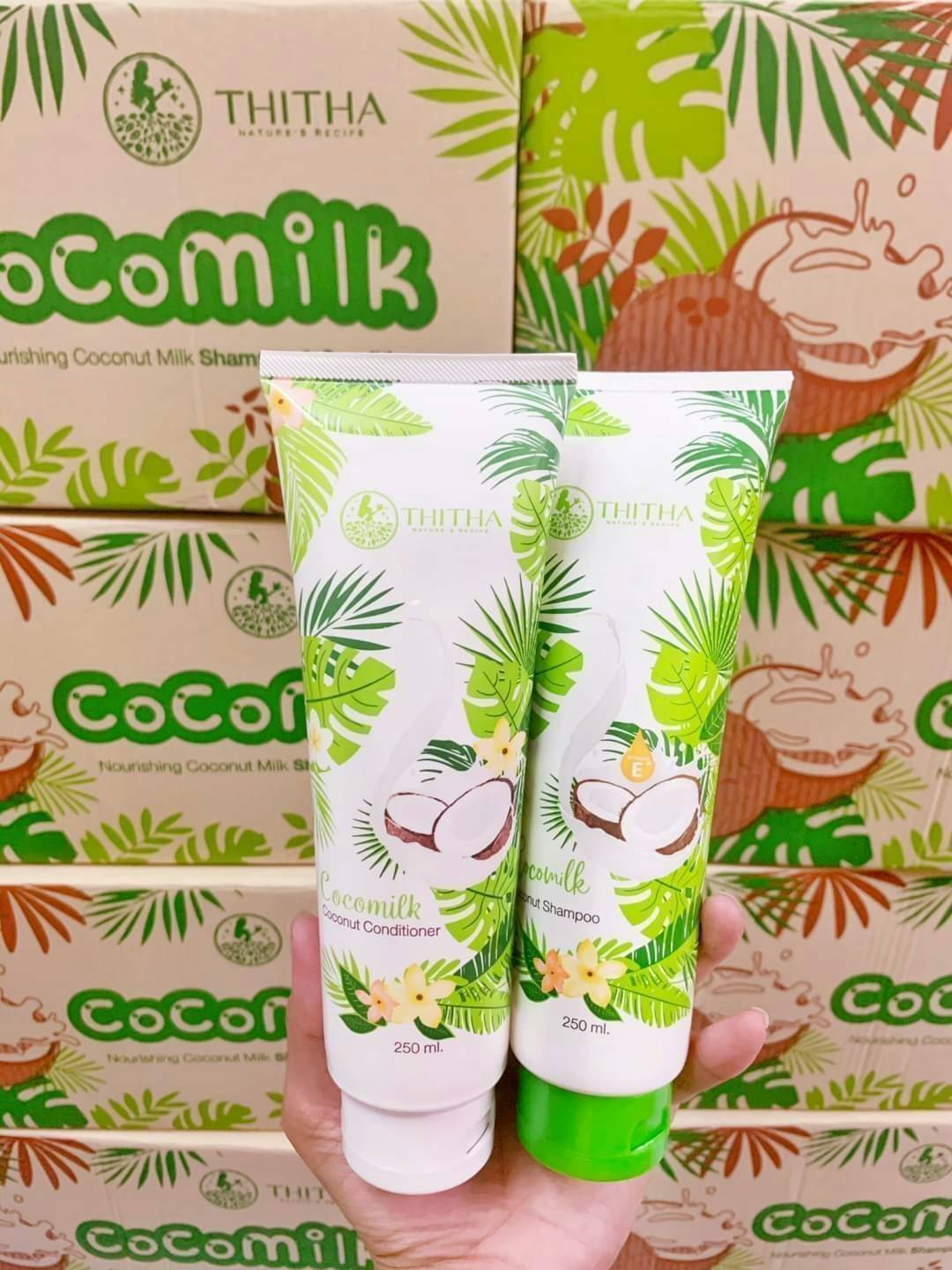 แชมพูมะพร้าว แชมพู+ ครีมนวด(ขนาด 250ml+250ml) ชุดใหญ่ CocoMilk by Thitha(.1.เชต.)แพ็คเกจใหม่ ...