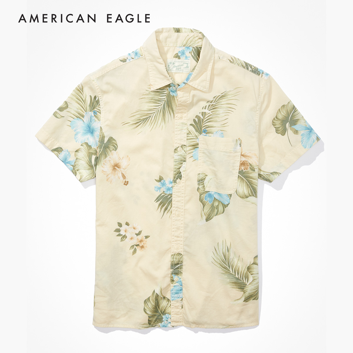 American Eagle Tropical Button-Up Resort Shirt เสื้อเชิ้ต ผู้ชาย แขนสั้น (NMSH 015-5997-266 ...