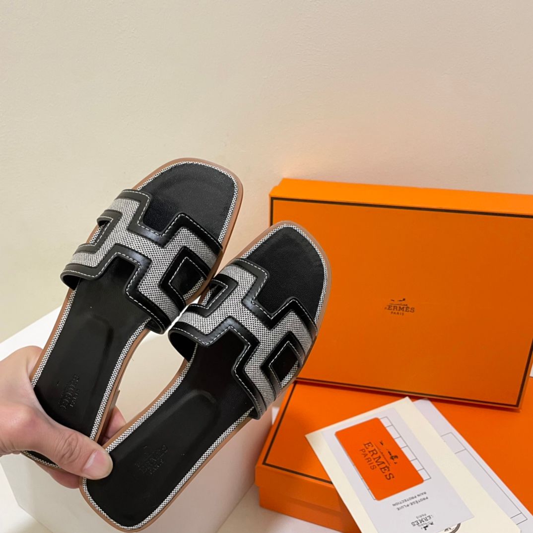 【high quality】original Hermesˉ H-type leather outsole slippers women ...