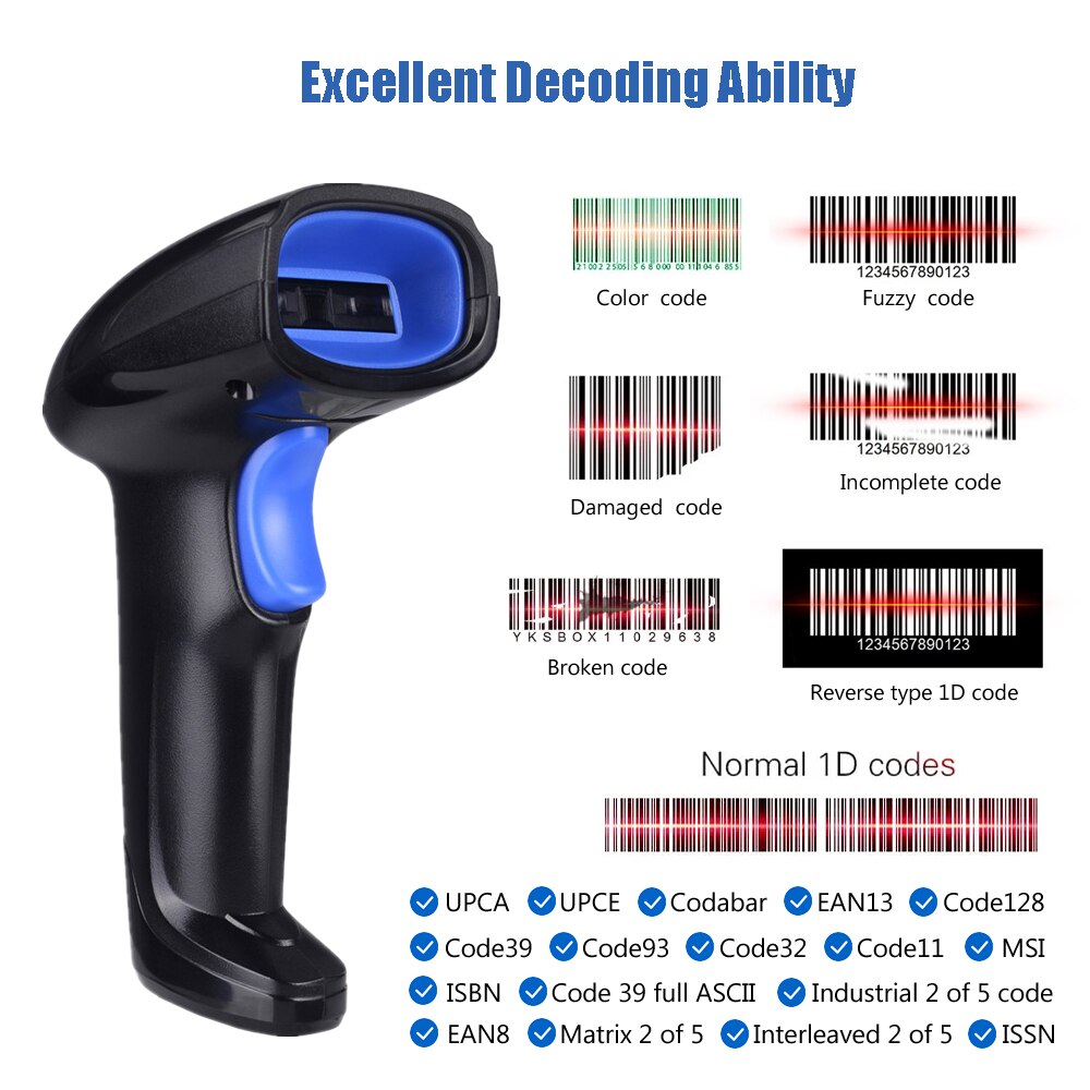 Wireless Barcode Scanner handhold 3-in-1 2.4GHz Wireless USB2.0 ...
