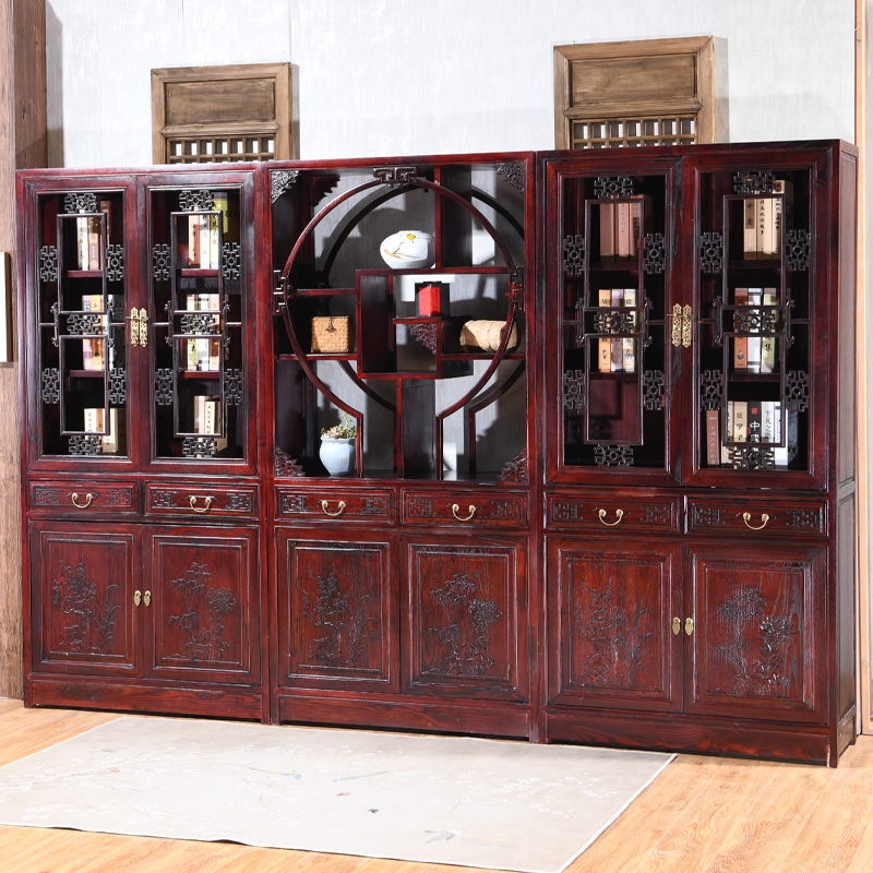 Bookcase combination solid wood Chinese bookshelf antique elm Duobao ...