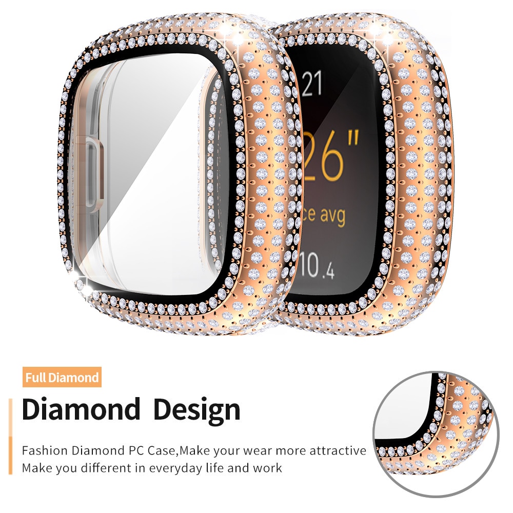 เคสเพชรสำหรับ Fitbit Versa3เคส Fitbit Sense PC กรอบกระจกนิรภัยป้องกัน ...