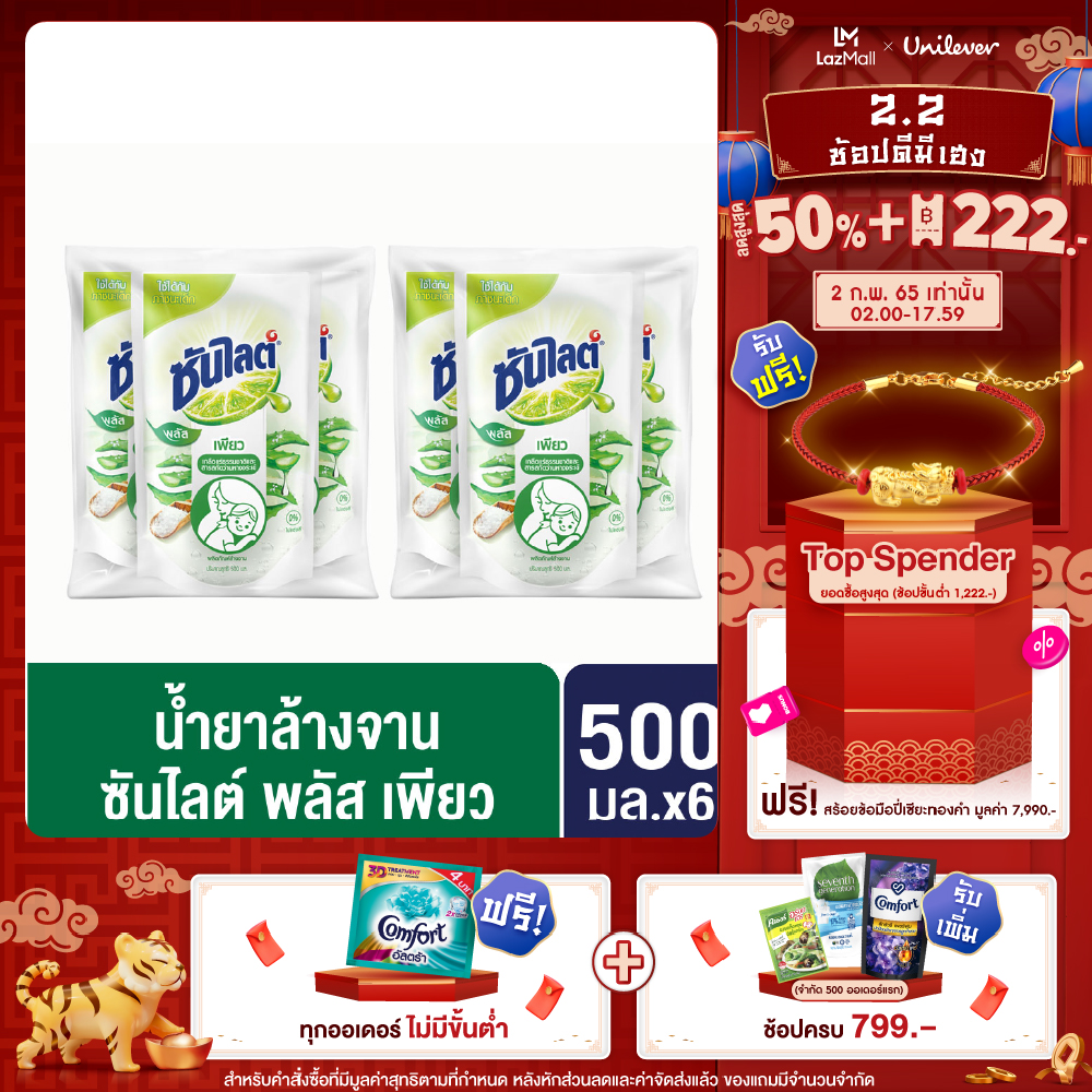 Sunlight Plus Pure Dishwashing Liquid 500ml. (3packs) น้ำยาล้างจาน ซัน ...