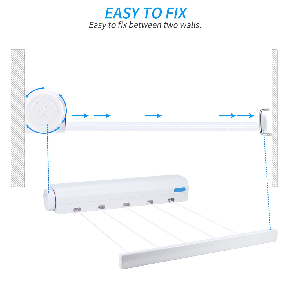 Clothes Line Drying Racks Retractable Laundry Clothesline Wall Hanging ...