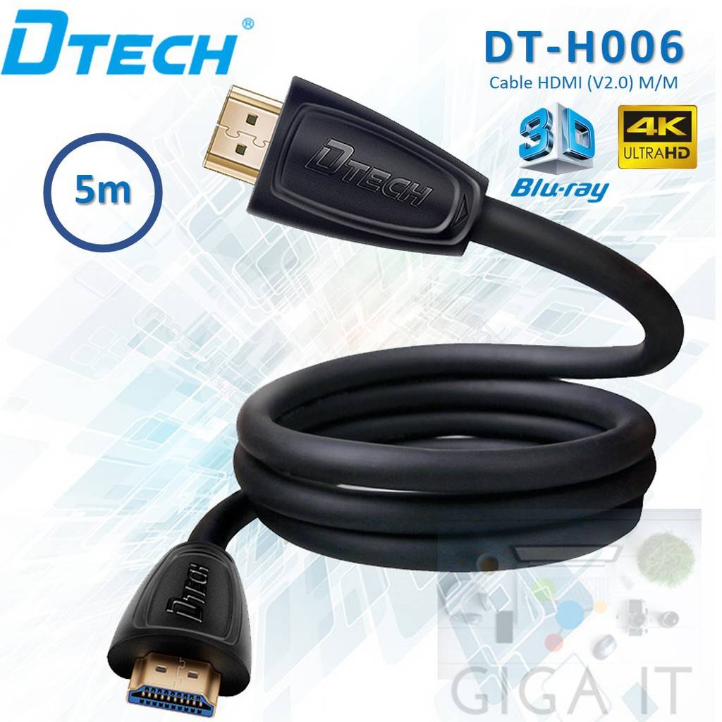 Dtech DT-H006 HDMI Cable V2.0 M/M ขั้วต่อทองแดงชุปทอง 24K รองรับ 4K 5m ประกัน 1 ปี | Lazada.co.th