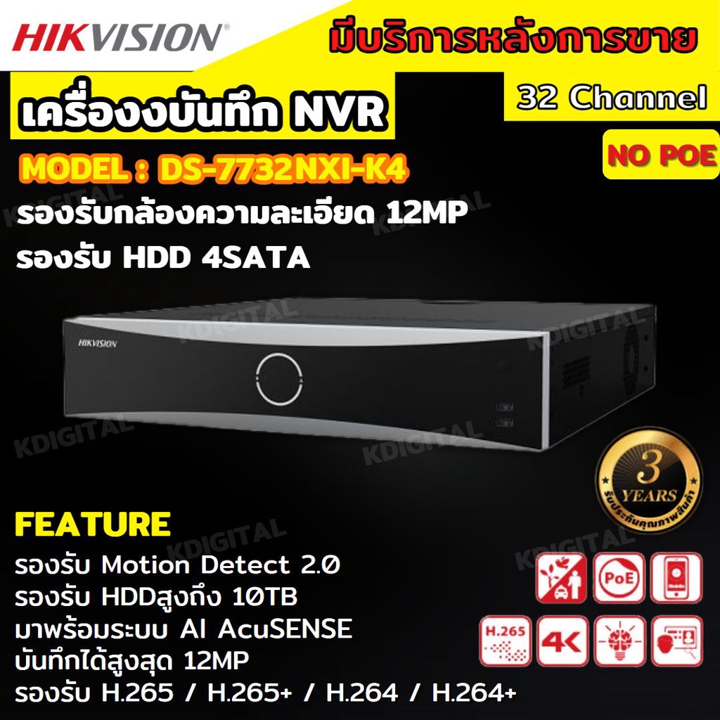 Hikvision เครื่องบันทึกภาพ NVR 12MP รุ่น DS-7616NXI-I2S(C) AcuSense ...