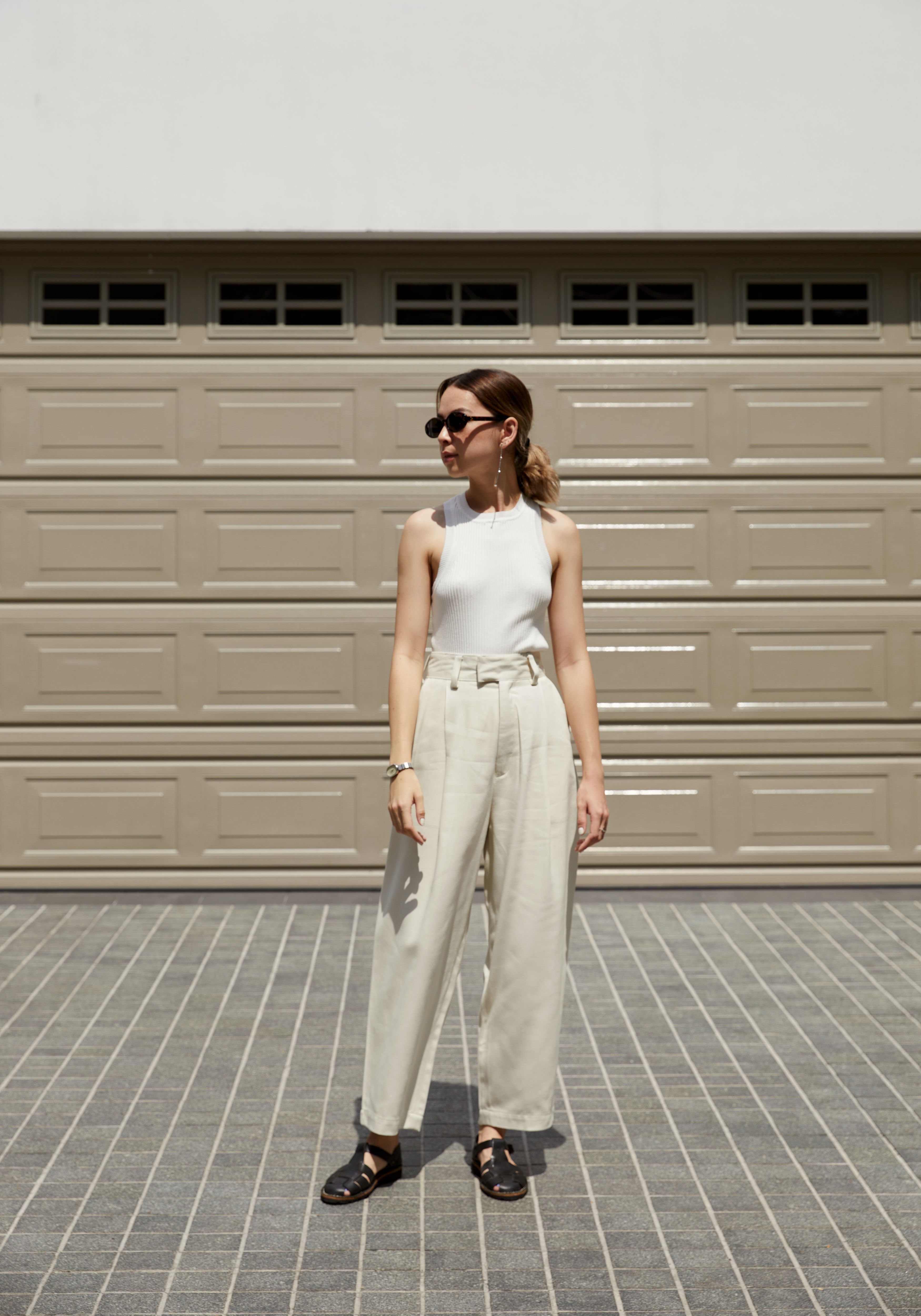 Pleated Deep Trousers กางเกงเอวสูง ปลายขางุ้มเข้า Cotton100% เก็บทรงดี ...