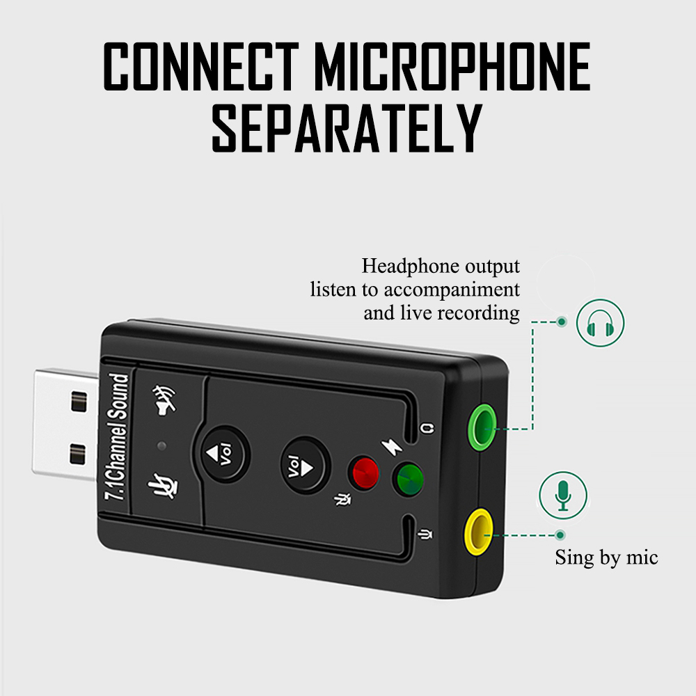USB Sound USB External Gaming Sound Card Virtual 7.1 Channel Surround ...