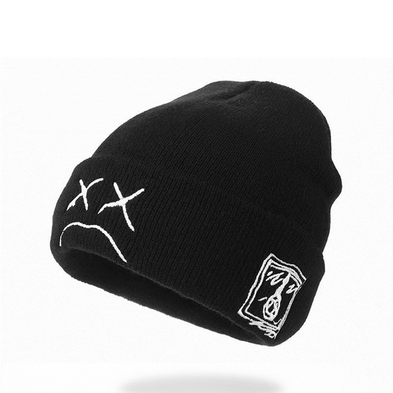 Beanie Knitted Hat hip-hop style Embroidered Knitted hat with sad ...