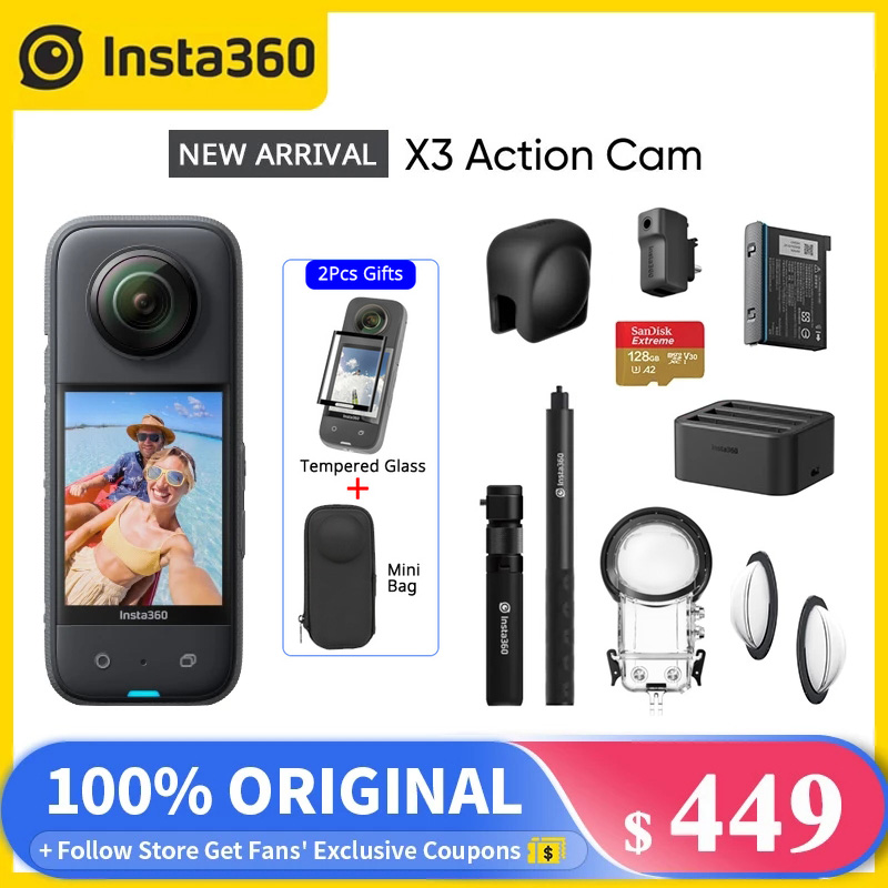Insta360 X3 360กล้อง Insta 360 ONE X3 5.7K 1800MAh แบตเตอรี่10M กันน้ำ ...