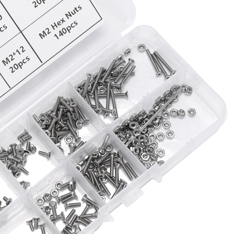 281Pcs Hex Socket Screw Nuts M2 Stainless Steel Full Thread Screws Bolt ...
