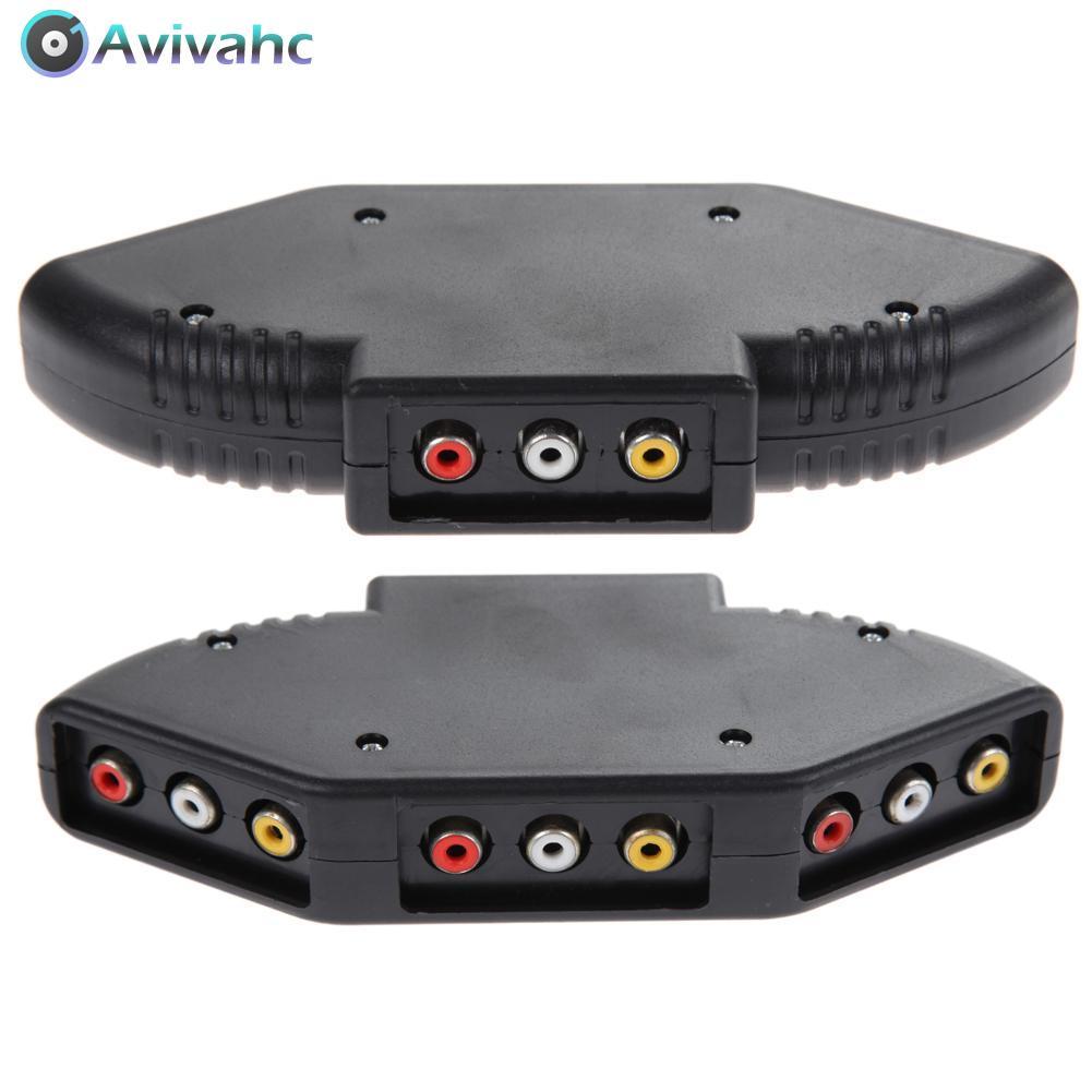 3-Way Audio Video AV RCA Black SWITCH SELECTOR BOX Splitter พร้อมสาย ...