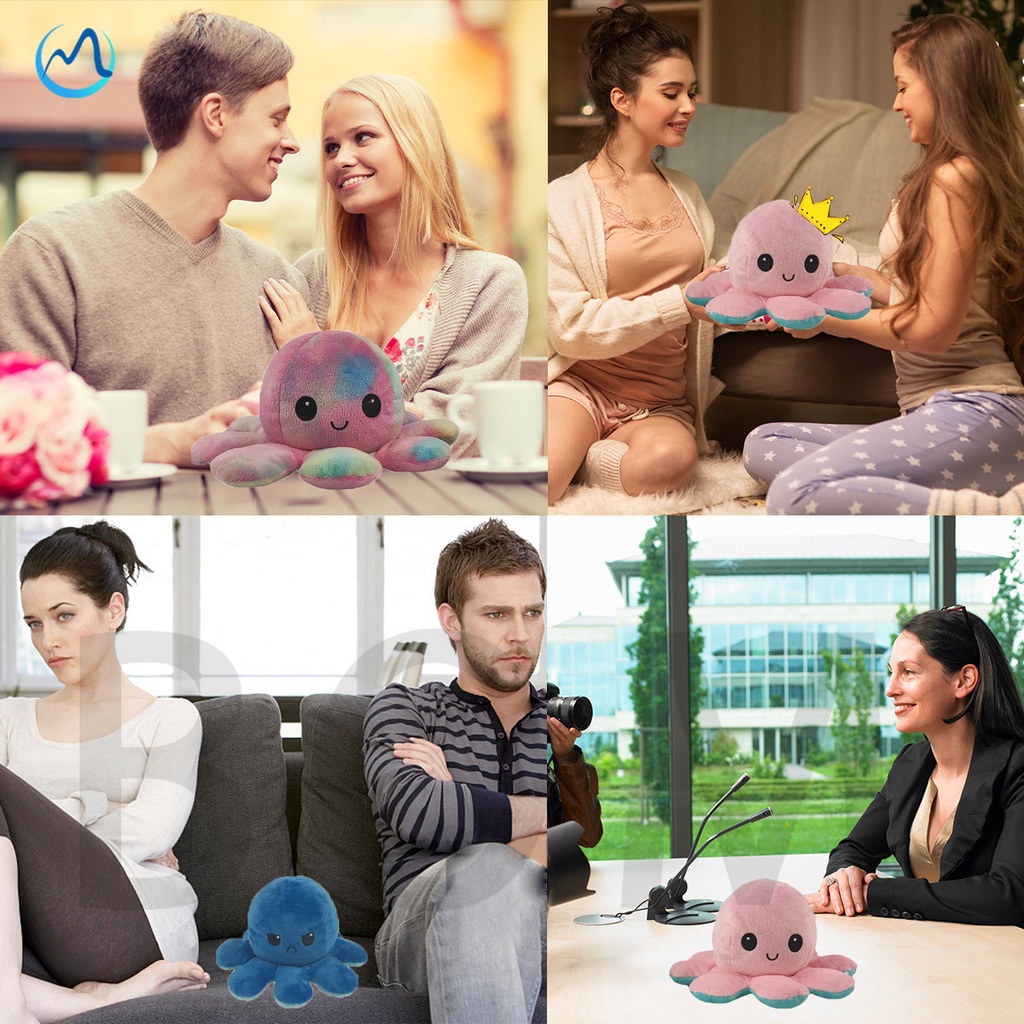 20/30/40cm Double-Sided Flip Reversible Octopus Plush Toy Marine ...