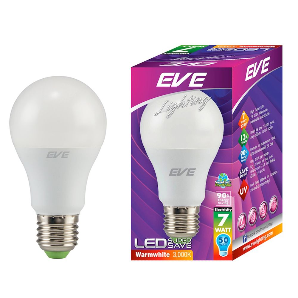 หลอด LED EVE A60 SUPER SAVE 7 วัตต์ WARMWHITE E27 - BOKBOK - ThaiPick