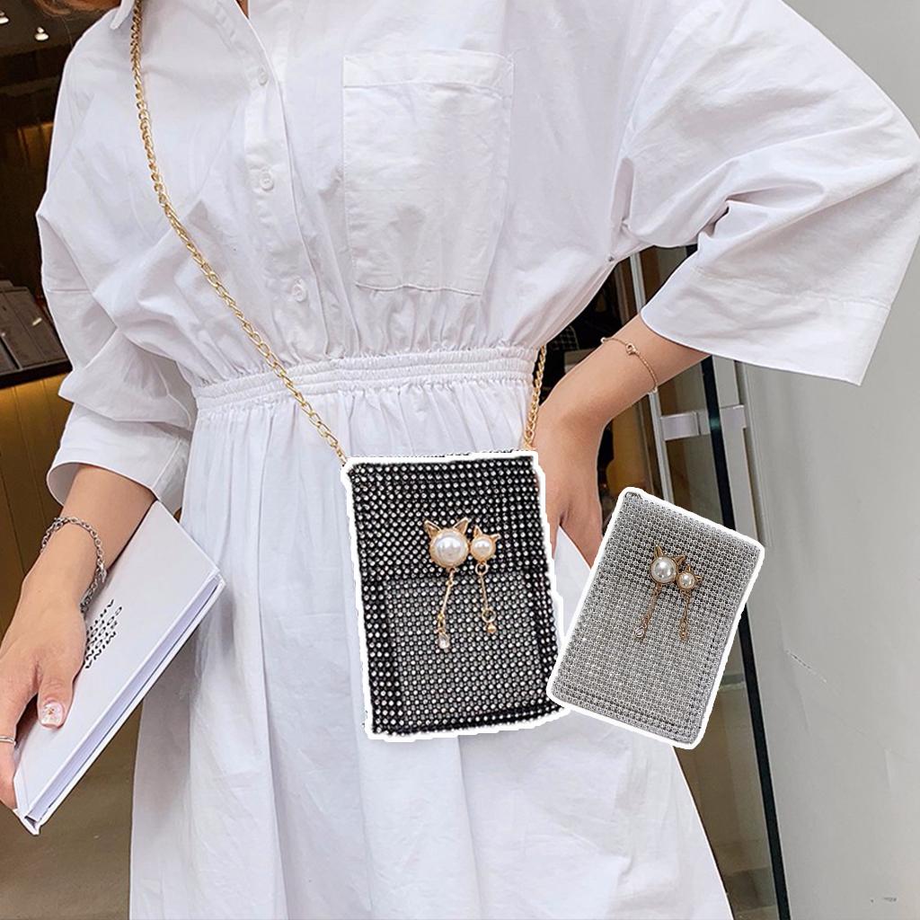 GUCSELECTED(B1022) -กระเป๋าสะพายข้างวิ้งๆแต่งด้วยมุกหูแมวน่ารัก กระเป๋าสะพายข้างผู้หญิงกระเป๋า ...